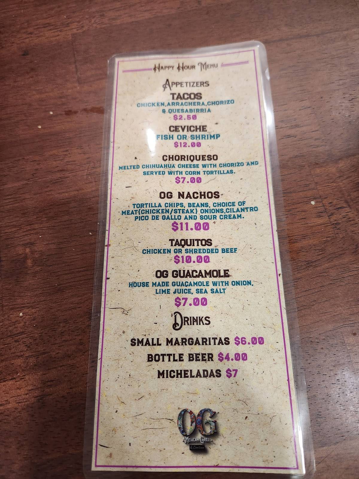 Menu at OG Mexican grill and cantina pub & bar, Aloha