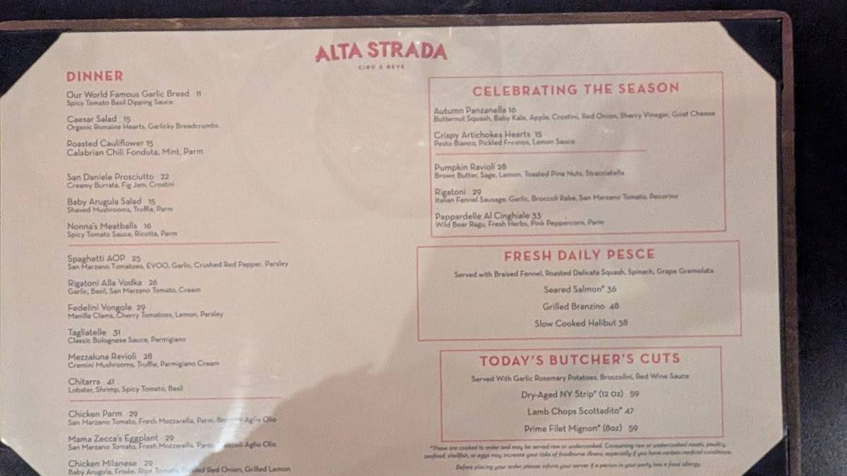 Menu at Alta Strada - Wellesley, MA restaurant, Wellesley, 92 Central St