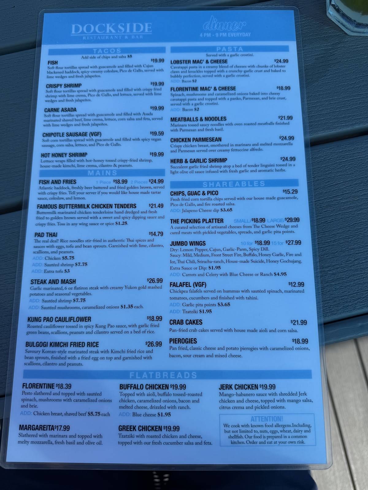 Menu at Alternate Grounds Dockside cafe, Sarnia, 97 Seaway Rd