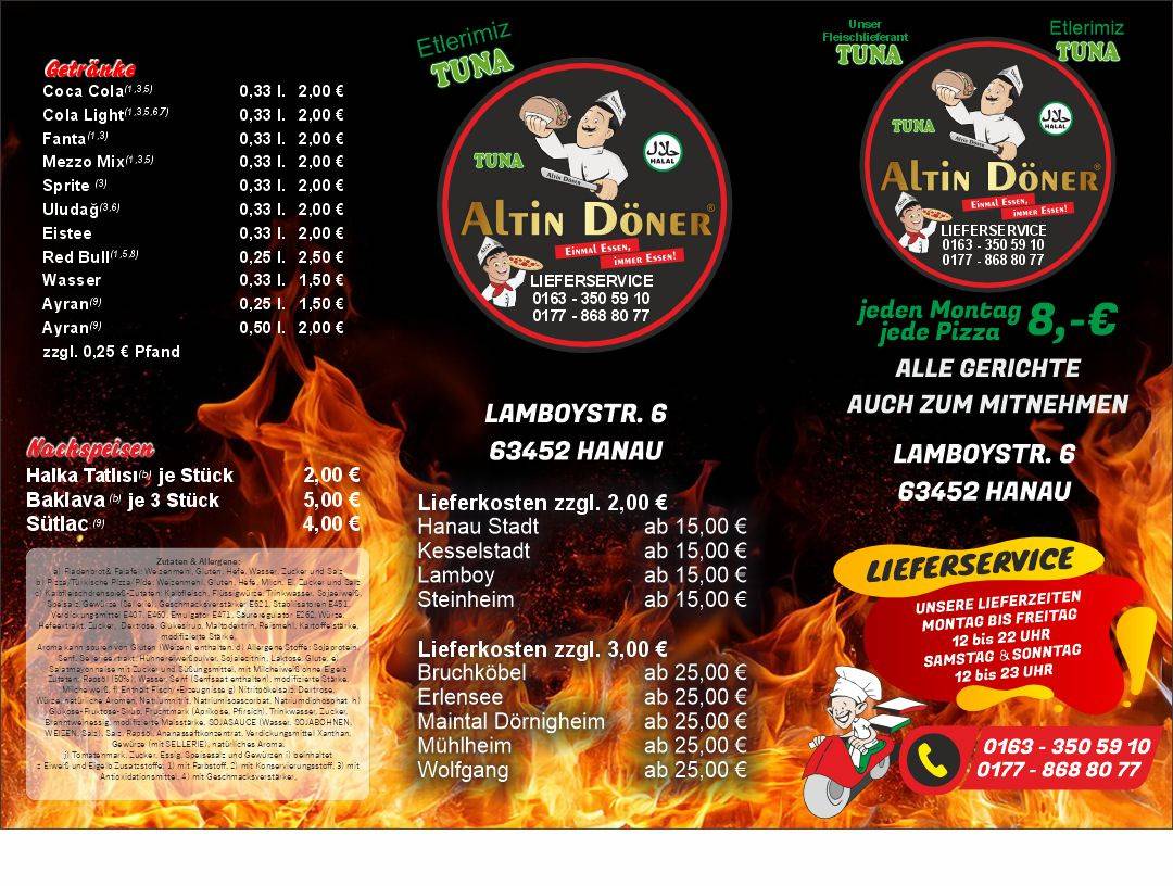 Speisekarte von Altin Döner, Hanau