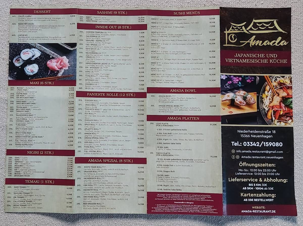 Speisekarte von Amada restaurant, Neuenhagen bei Berlin
