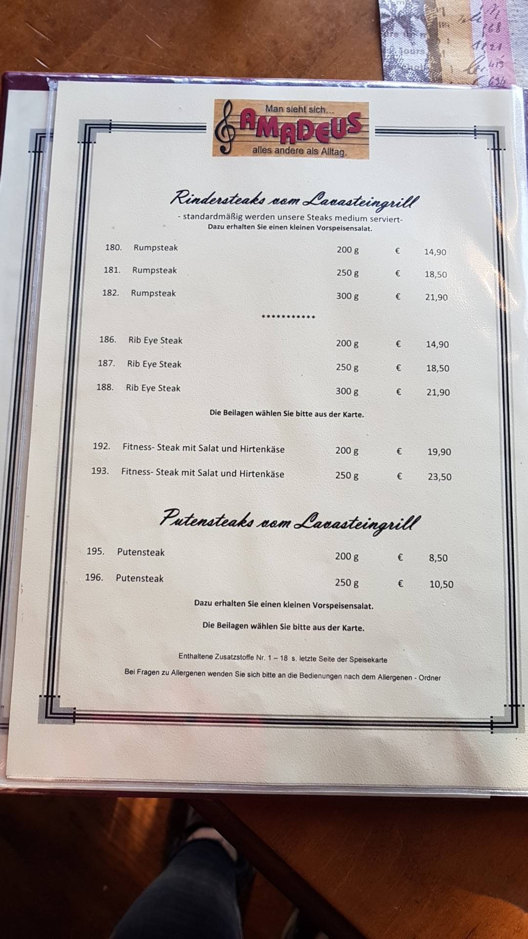 Speisekarte von Amadeus restaurant, Mölln
