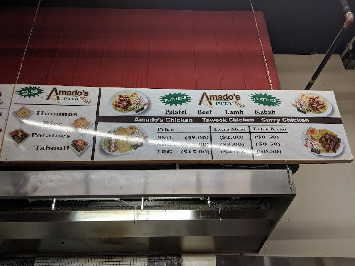 Menu at Amado's Pita East restaurant, Regina, 251 Albert street