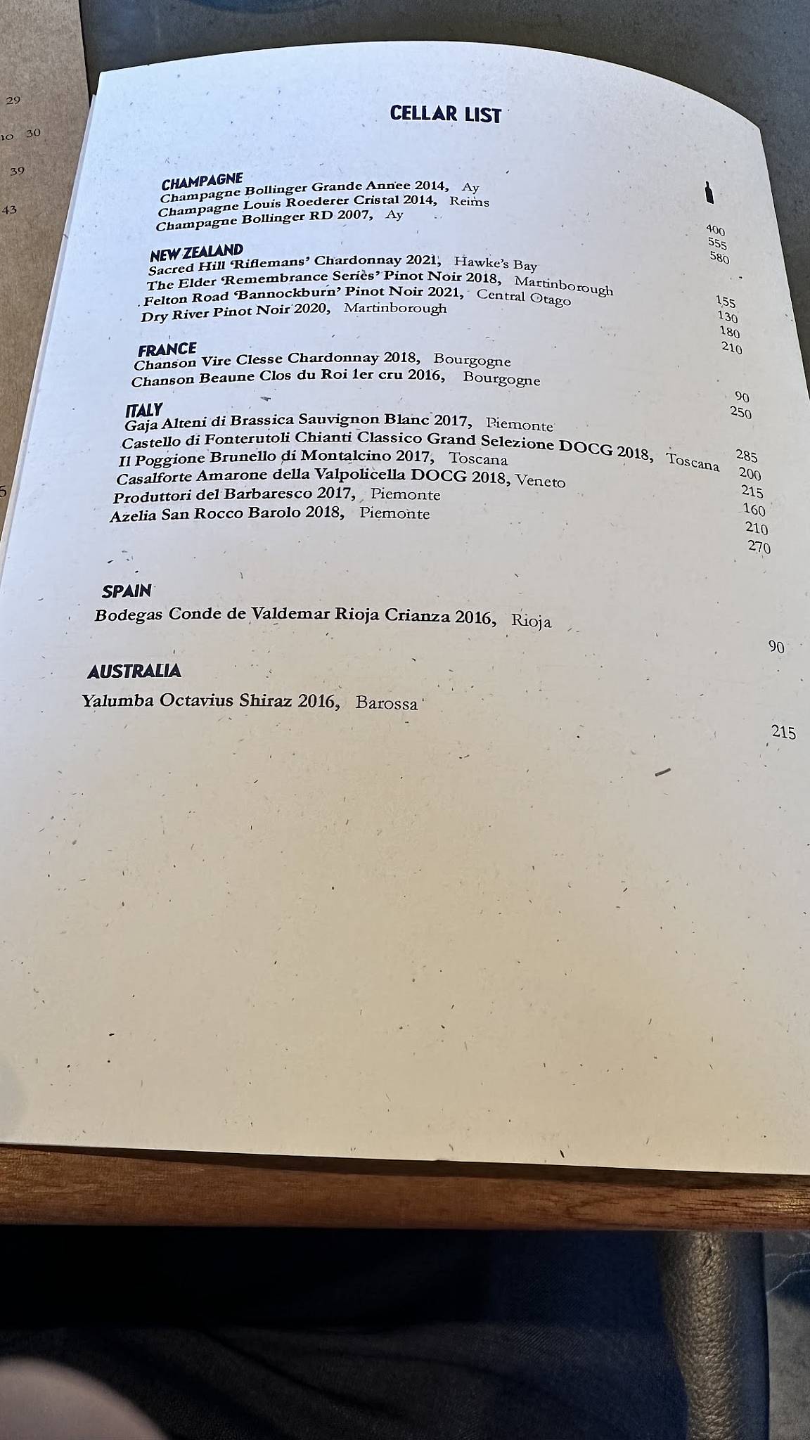 Menu at Amano restaurant, Auckland, 66 - 68