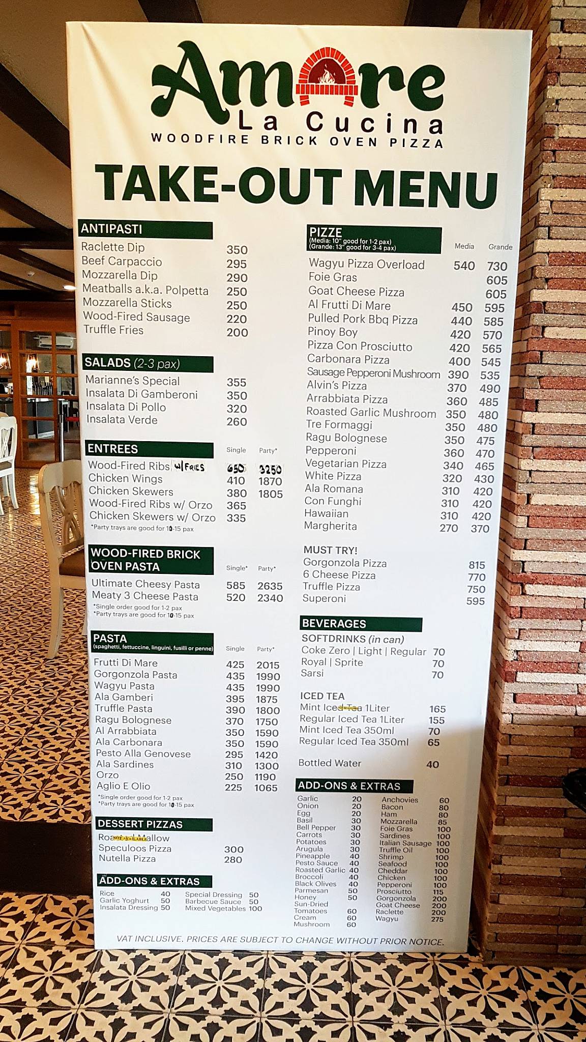 Menu at Amare La Cucina Tagaytay Highlands restaurant, Tagaytay, 42VQ ...