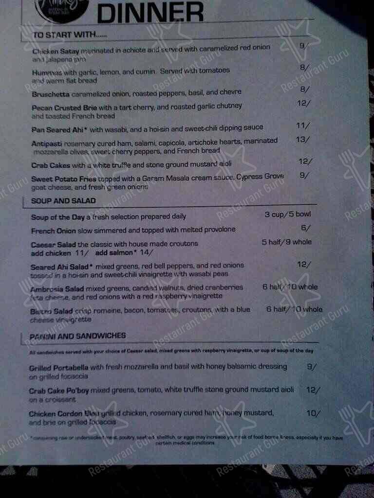 Menu at Ambrosia Bistro and Wine Bar, Spokane Valley