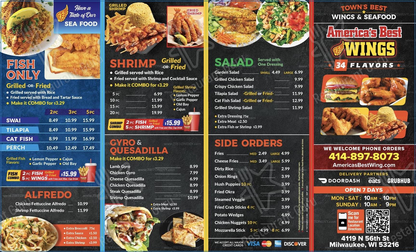 Menu at America’s Best Wings restaurant, Milwaukee