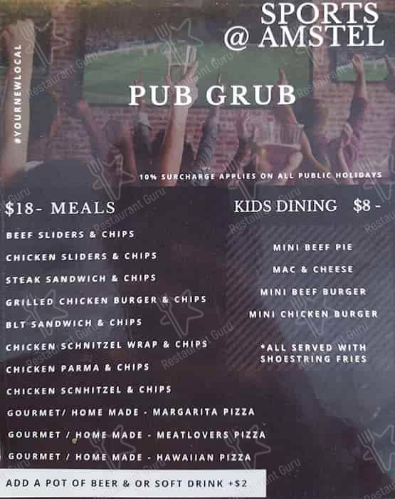 Menu at Amstel Club, Cranbourne