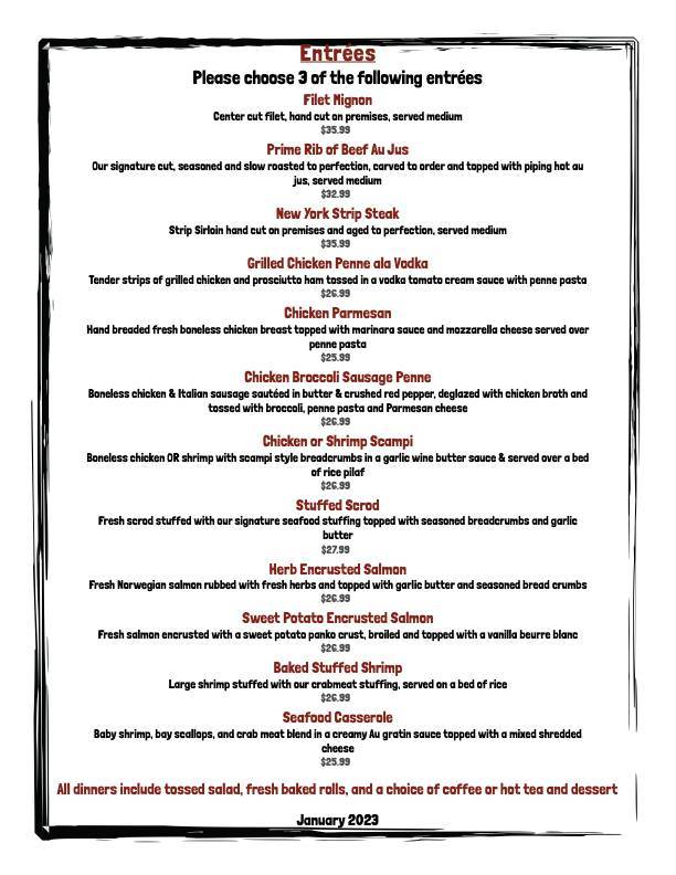 Menu at Raindancer Restaurant, Amsterdam, State Highway 30