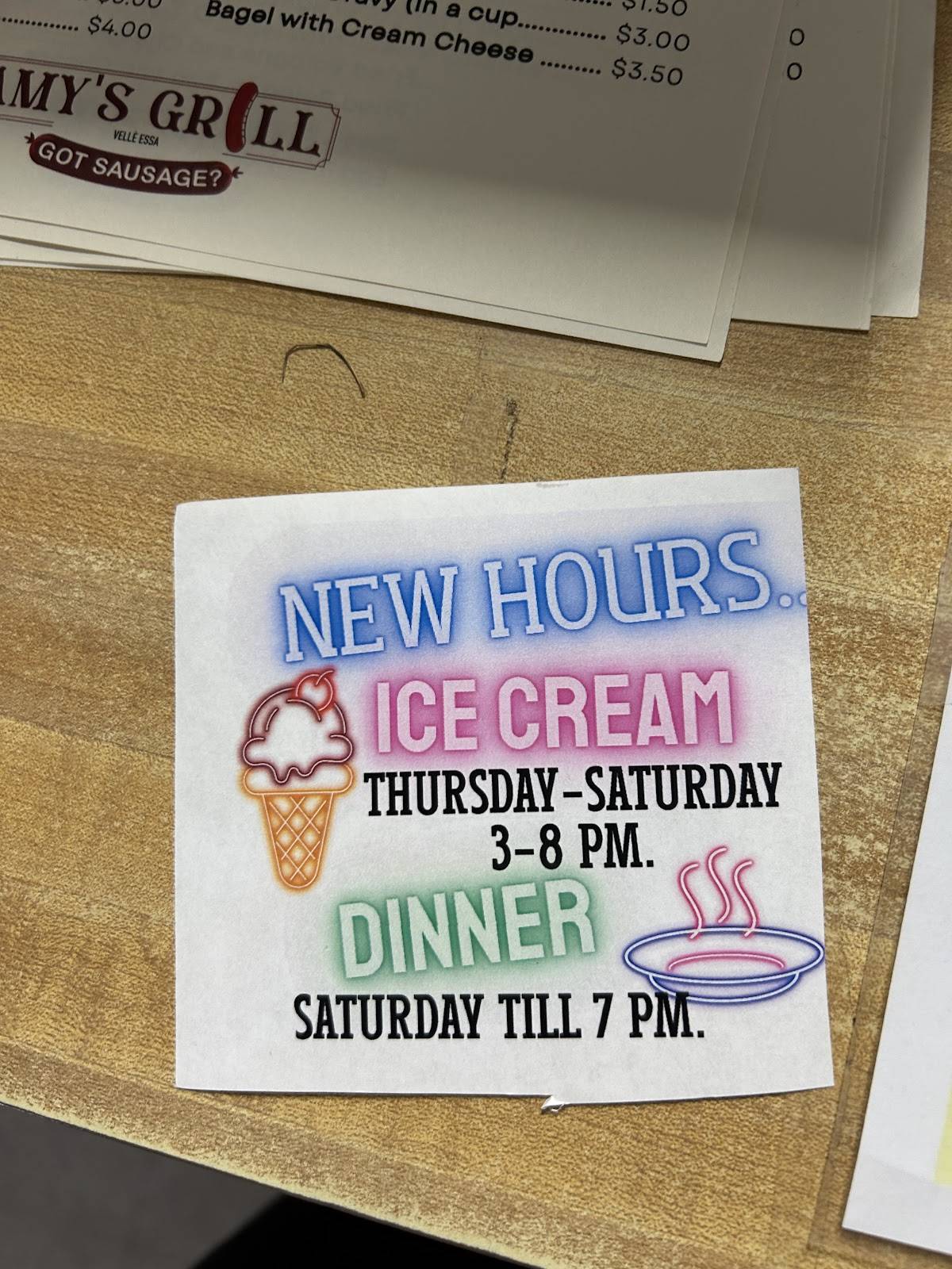 Menu at Amy’s Grill restaurant, Dover