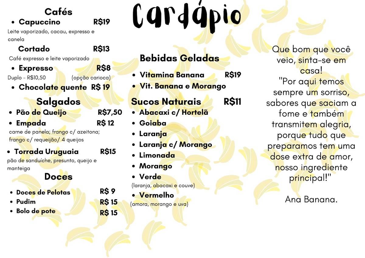 Menu em Ana Banana Café, Porto Alegre