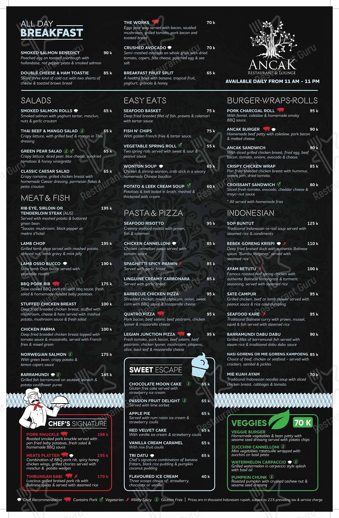 Menu at ANCAK RESTAURANT & LOUNGE, Mengwi, Jln Legian No.328