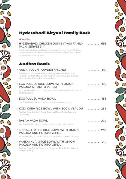 Menu at Andhra Gunpowder, Bengaluru, 1st floor