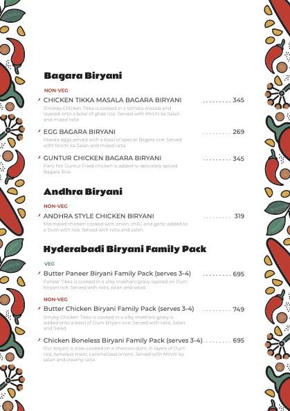 Menu at Andhra Gunpowder, Bengaluru, 1st floor