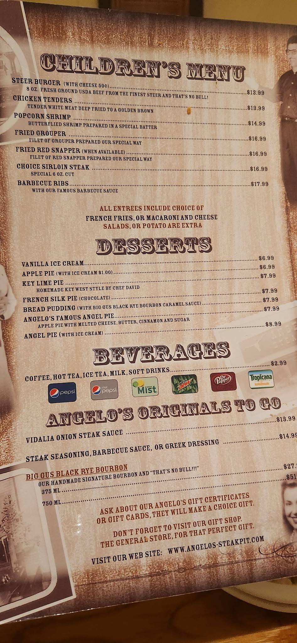 Menu at Angelo's Steak Pit BBQ, Panama City Beach