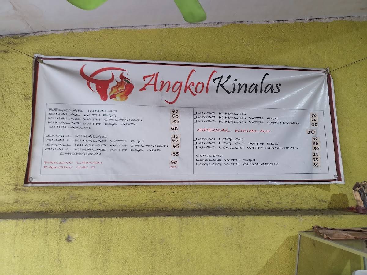 Menu at Angkol Kinalas restaurant, Naga