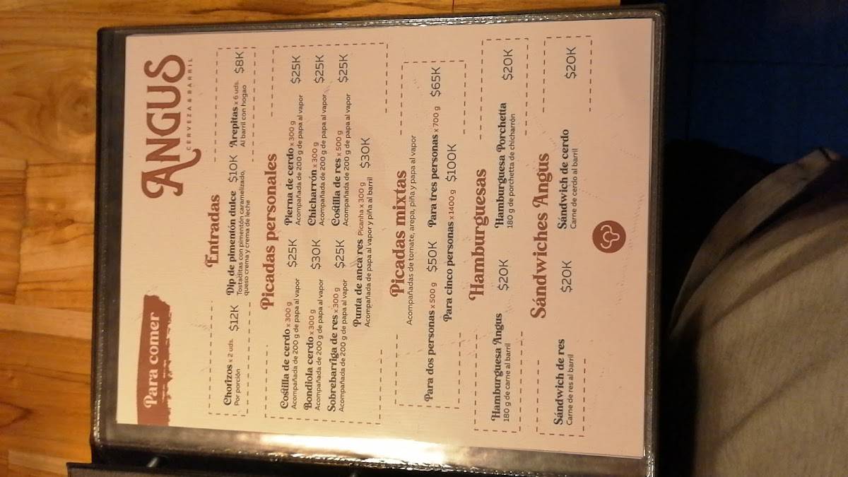 Menu at Angus Cerveza & Barril, Supía