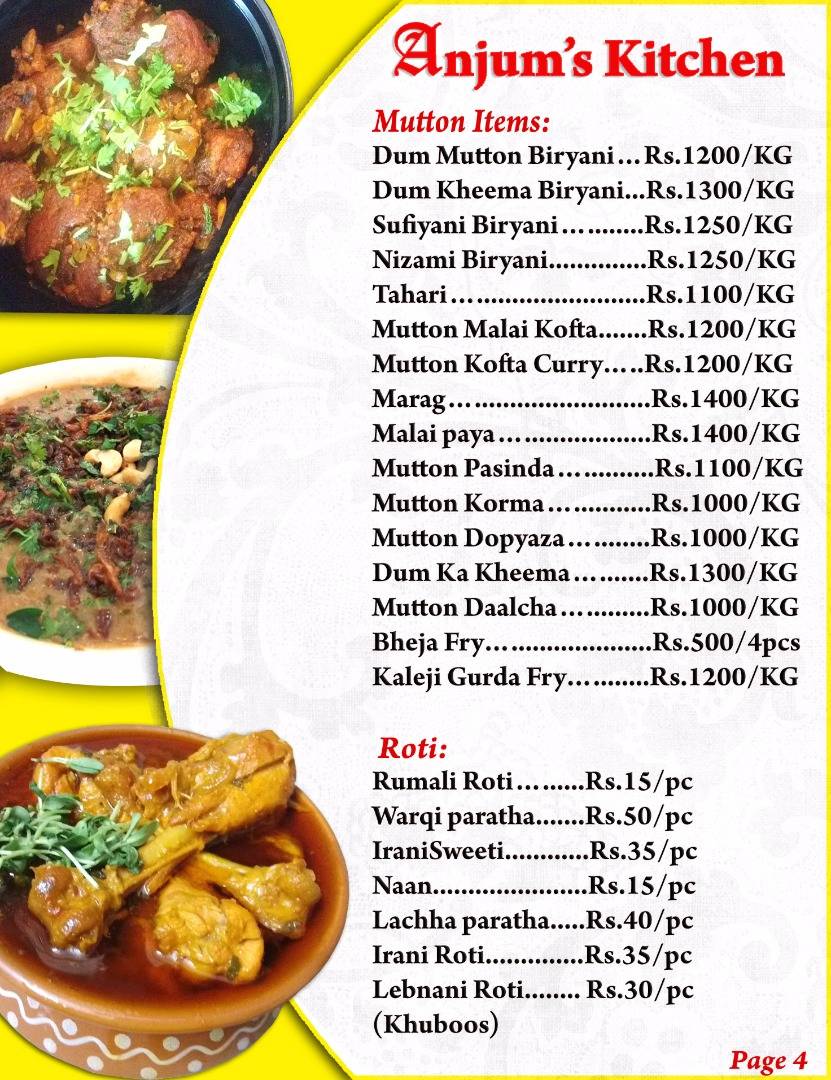 Menu at Anjum's Kitchen, Hyderabad