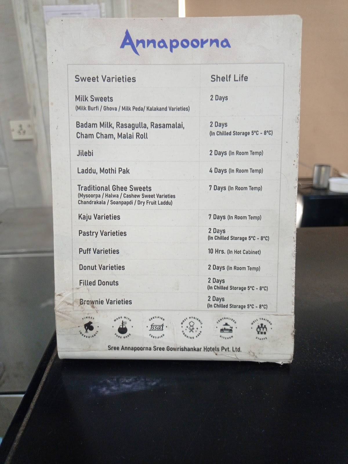 Menu at Annapoorna - Peoples Park, Coimbatore, 10