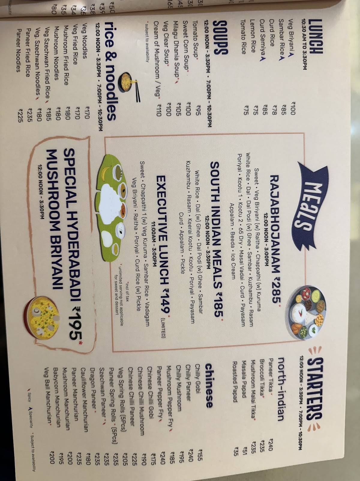 Menu at Annapoorna- Sundarapuram, Coimbatore, Coimbatore