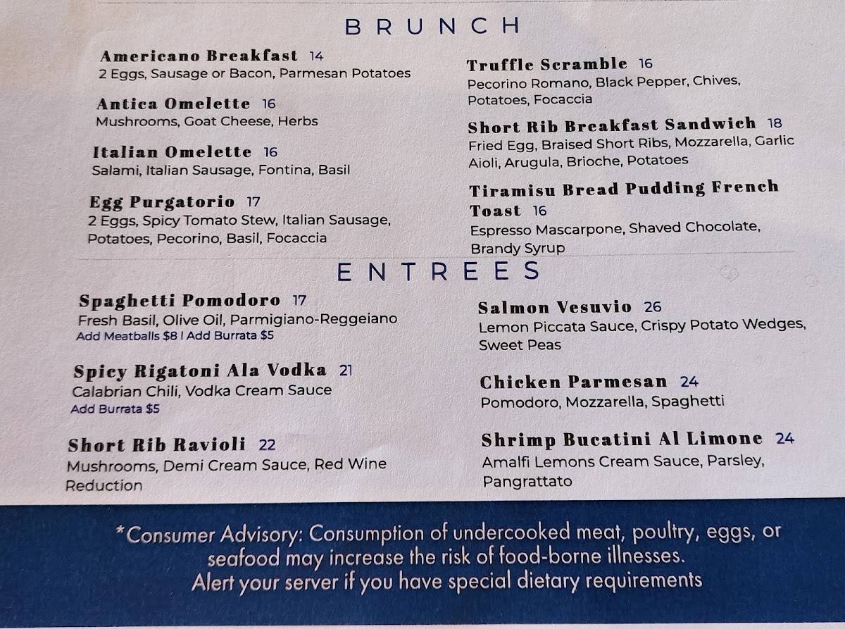 Menu at Antica Italian Avon restaurant, Avon