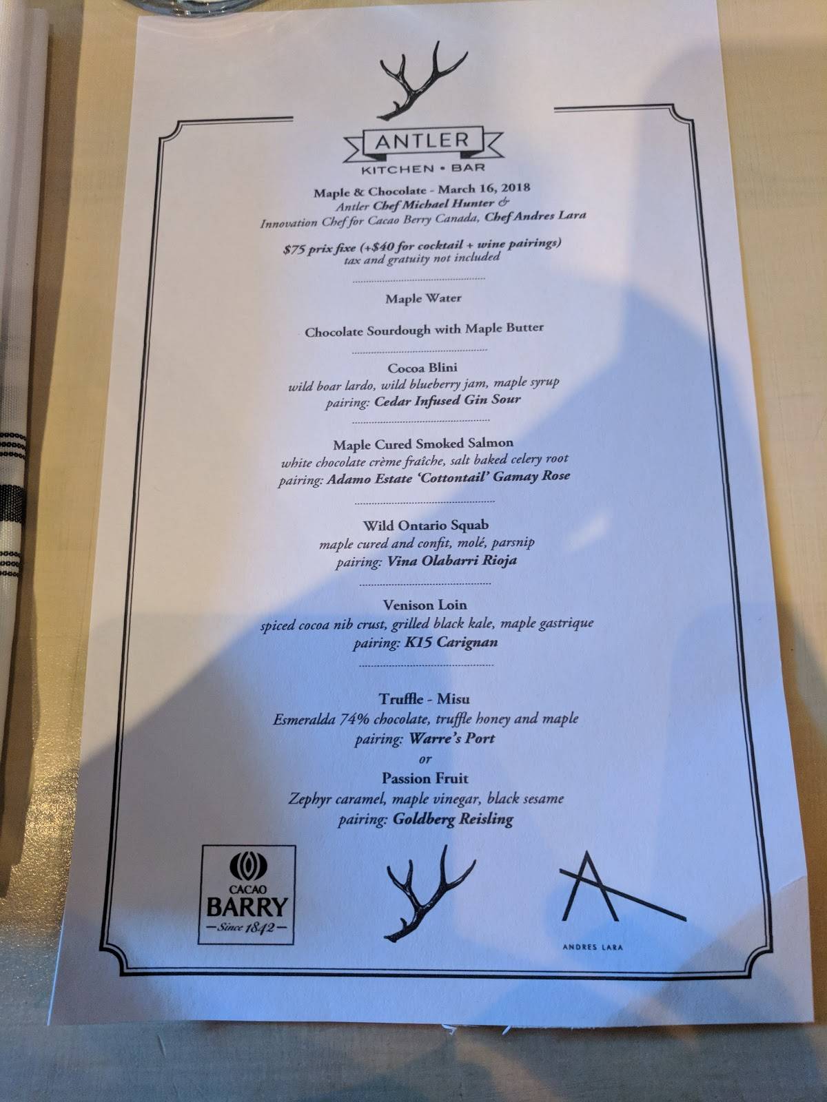 Menu at Antler Kitchen & Bar, Toronto