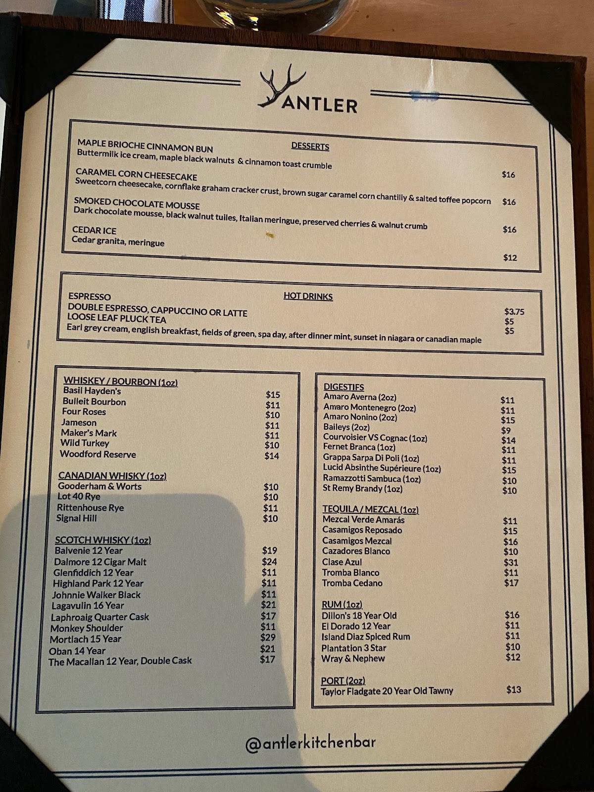 Menu at Antler Kitchen & Bar, Toronto