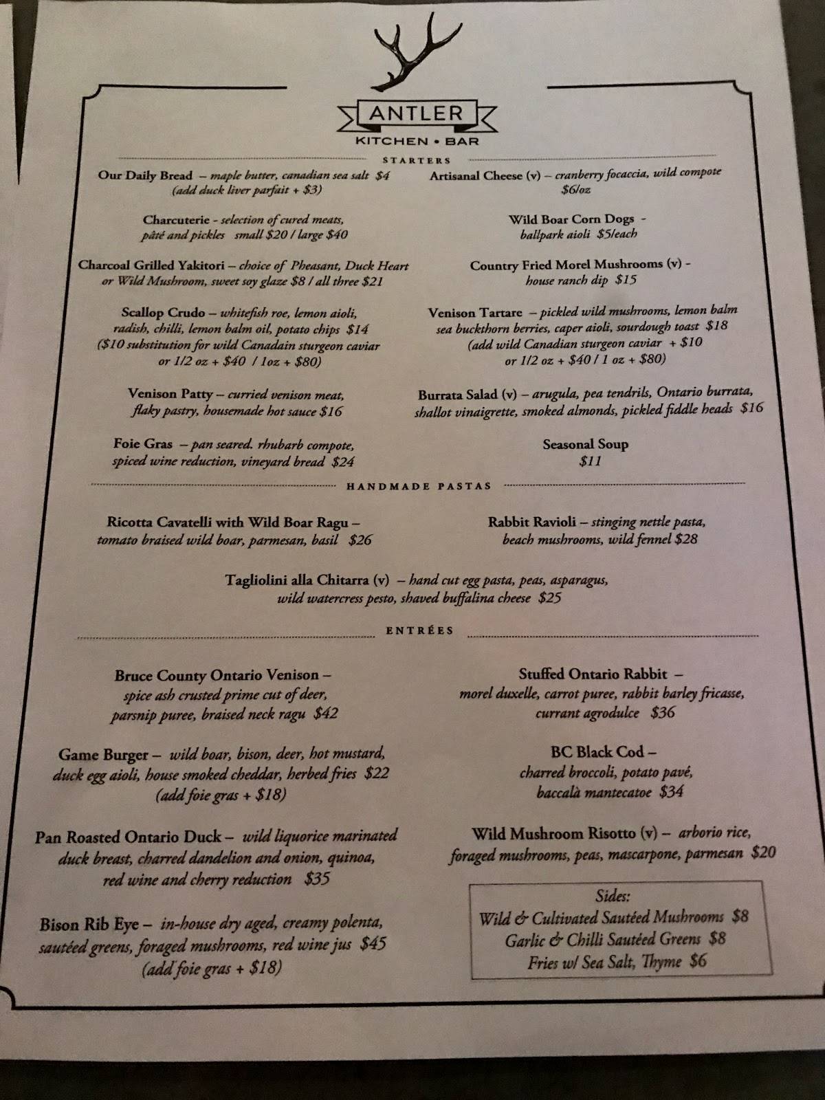 Menu at Antler Kitchen & Bar, Toronto
