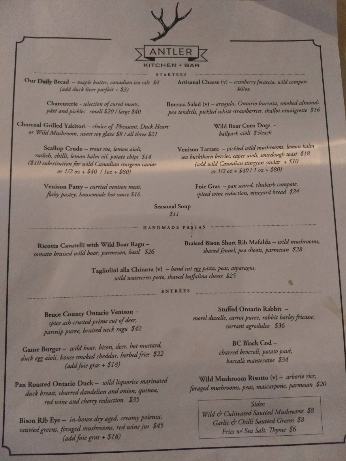 Menu at Antler Kitchen & Bar, Toronto