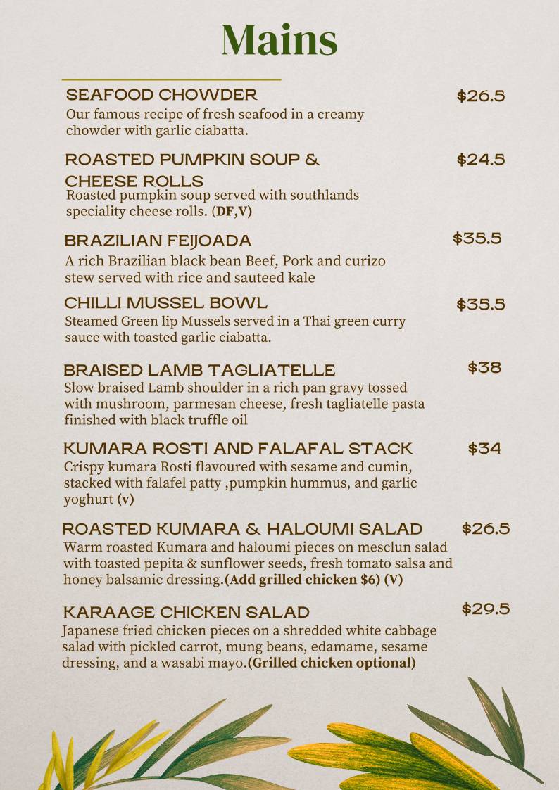 Menu at Aparima Restaurant and Bar, Riverton