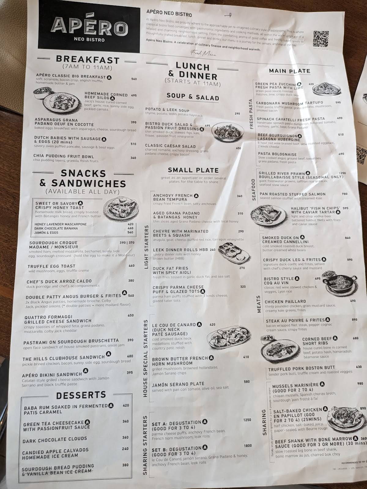 Menu at Apero Neo-Bistro restaurant, Quezon City