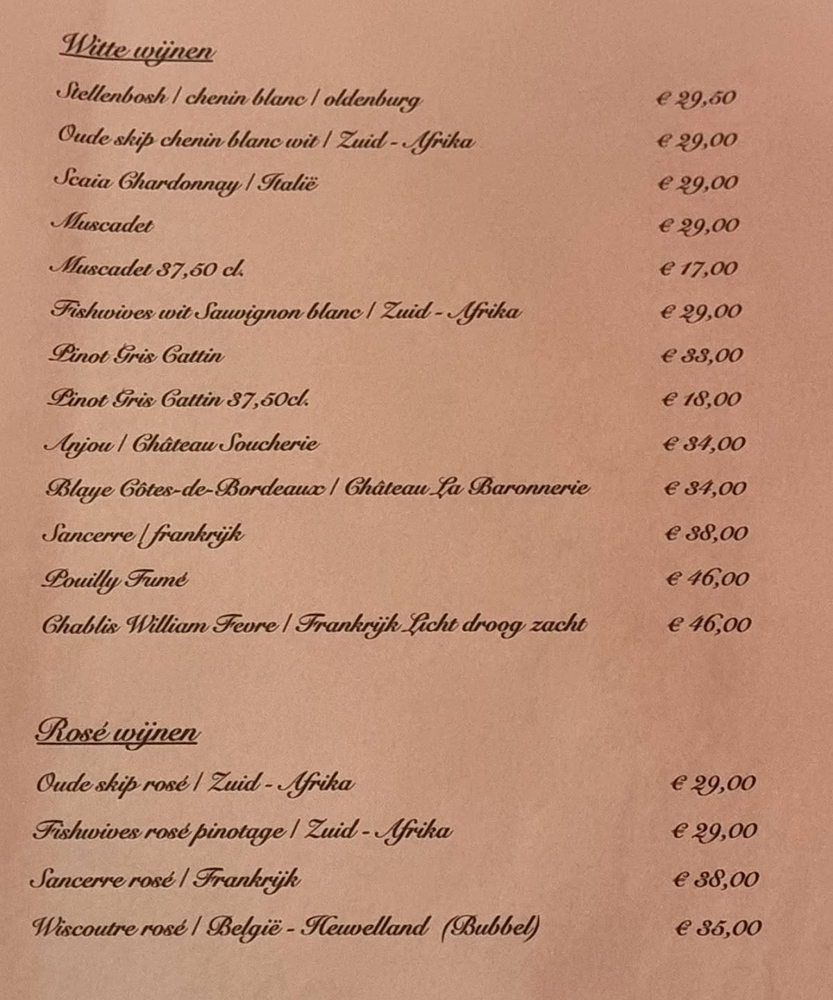 Carta del restaurante Aquamarine (Aqua - Grill), Ostende