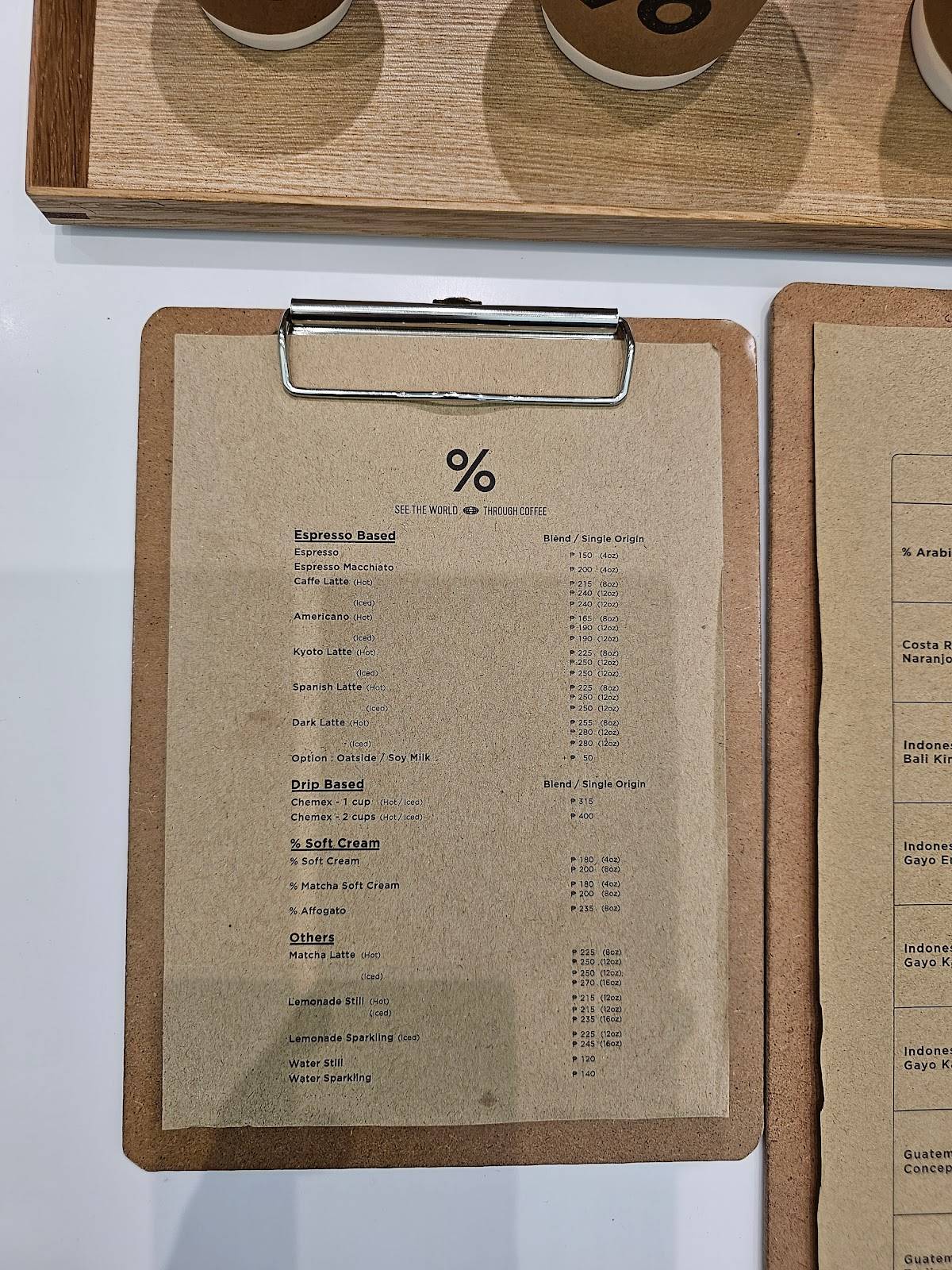Menu at % Arabica Manila Mitsukoshi BGC cafe, Taguig