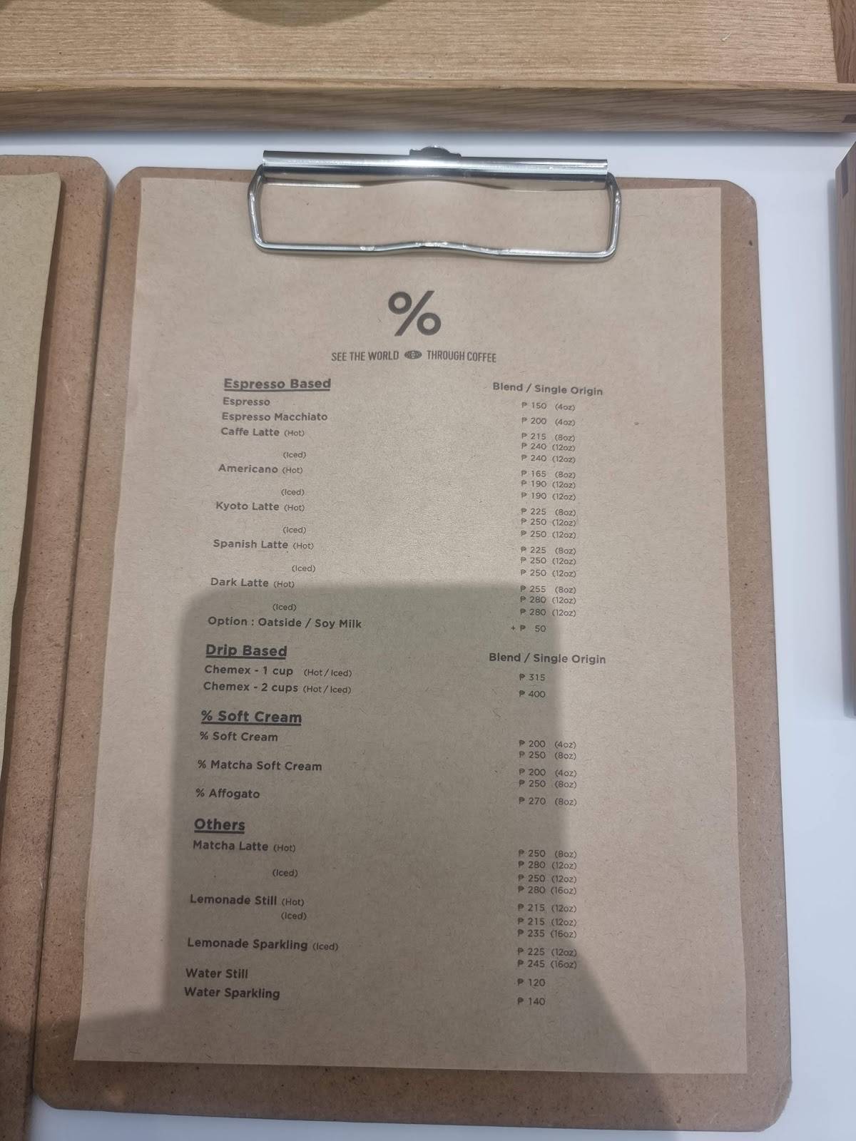 Menu at % Arabica Manila Mitsukoshi BGC cafe, Taguig