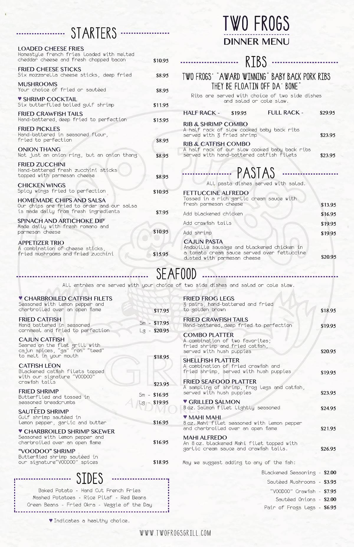 Menu at Two Frogs Grill pub & bar, Ardmore