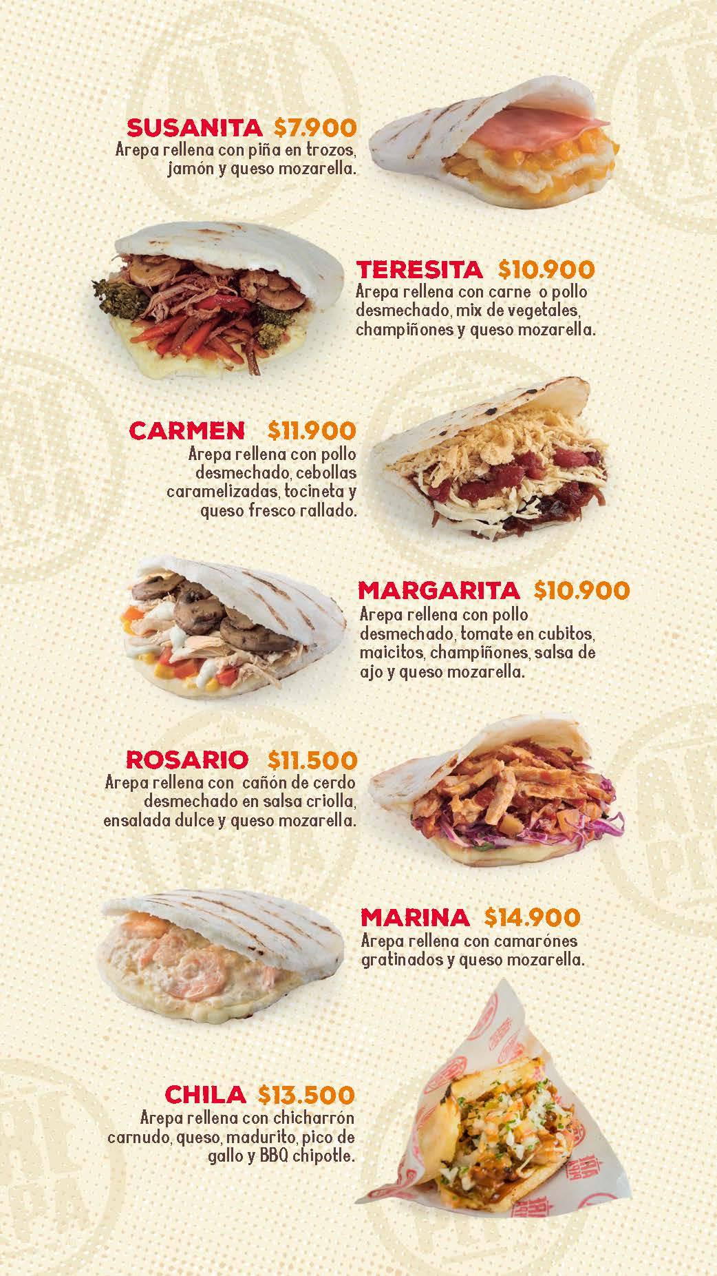 Carta del restaurante Arepepa Belén Arepas Rellenas Medellín, Colombia