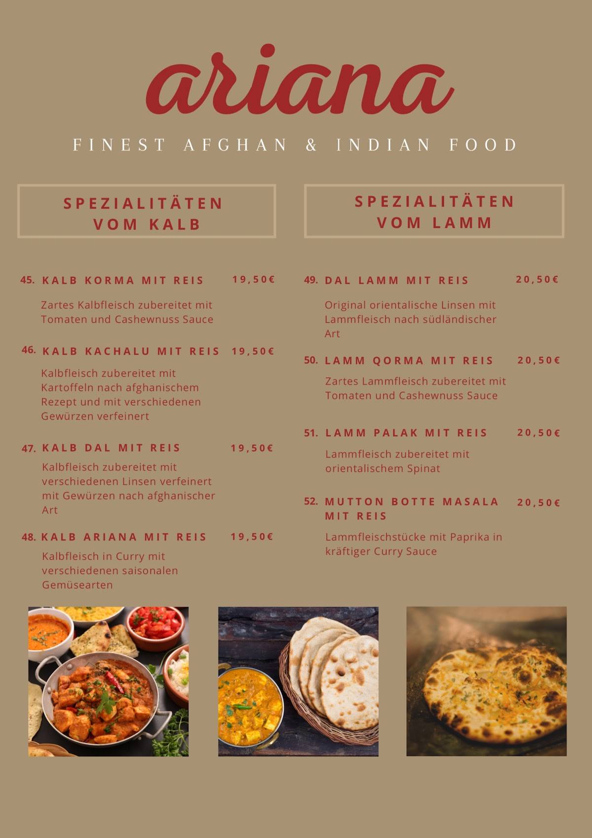 Speisekarte von Ariana Restaurant, Sulz