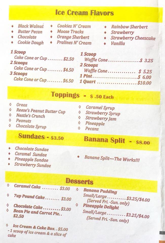 Menu at Ari's Ice Cream Parlor & Cafe, St. Louis