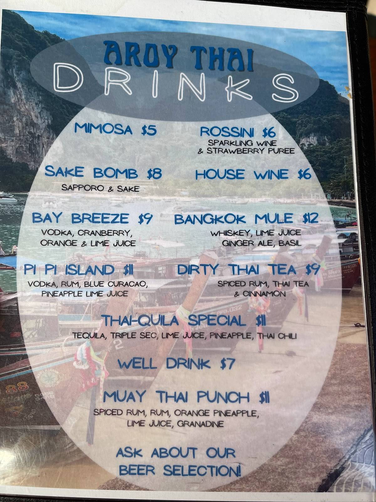 Menu at Aroy Thai restaurant, Mobile