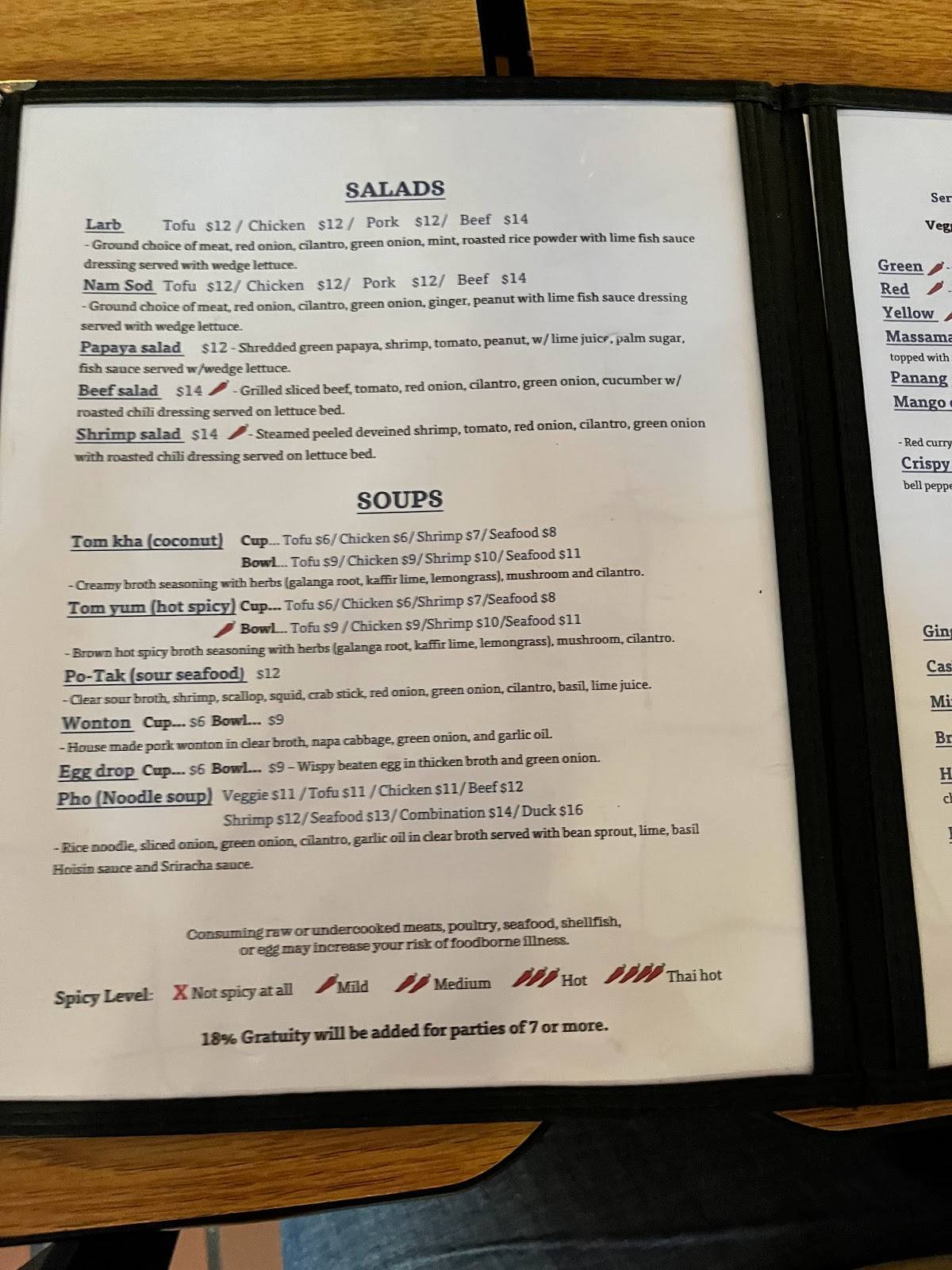 Menu at Aroy Thai restaurant, Mobile