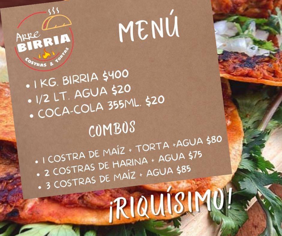 Menu at Arre Birria restaurant, Pachuca