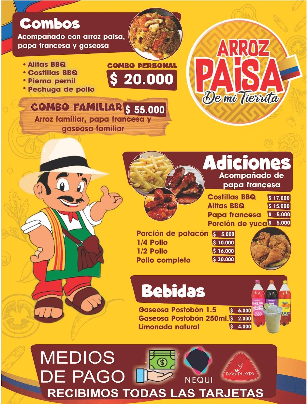 Carta del restaurante Arroz paisa Mosquera, Mosquera, Cra. 12 #9110