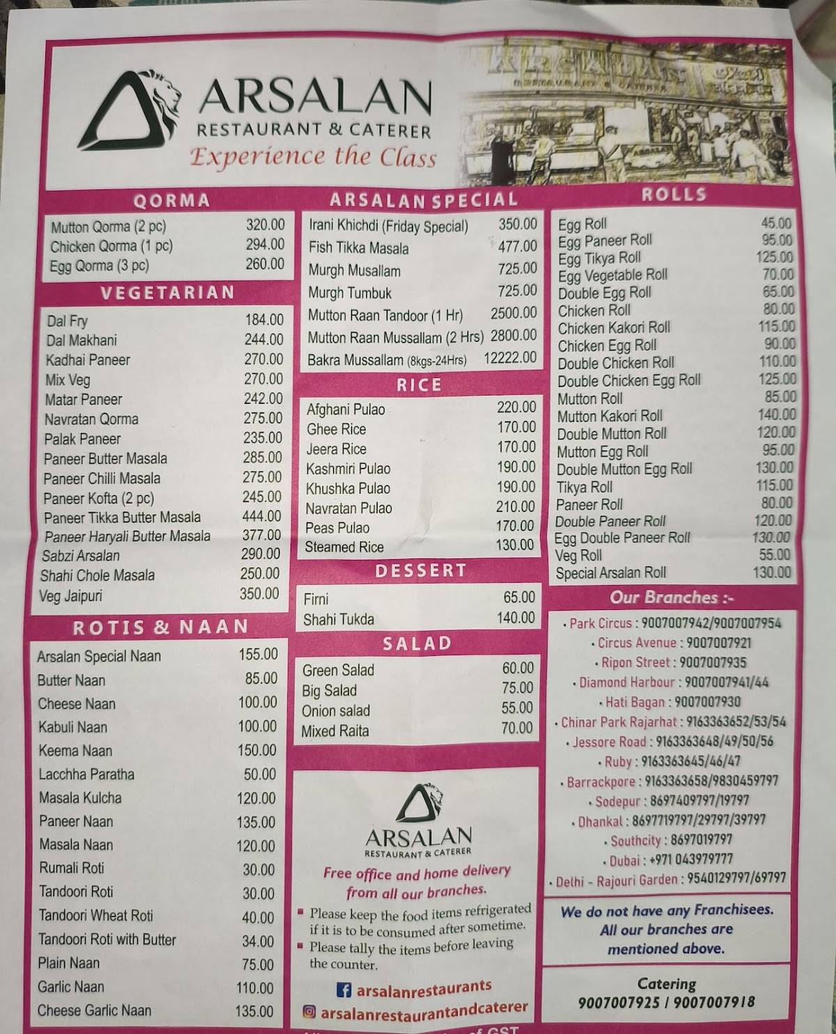Menu at Arsalan Restaurant & Caterer, Kolkata, 138