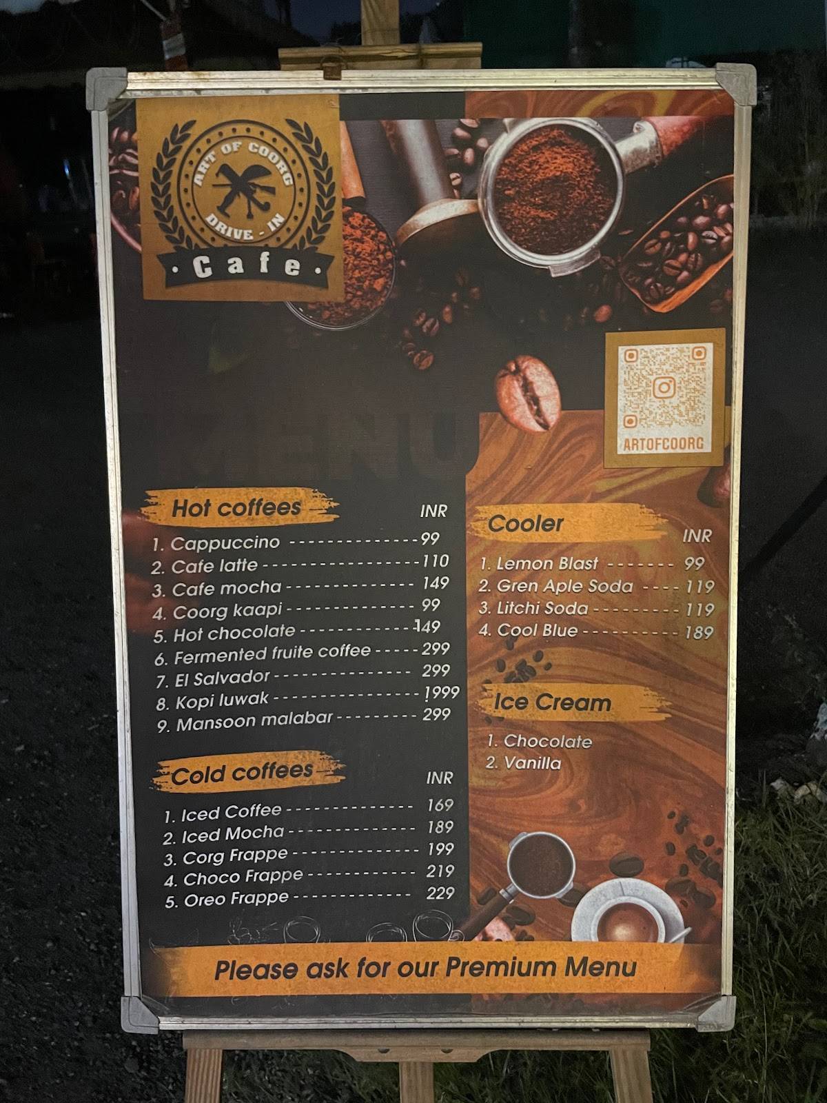 Menu at Art Of Coorg - Drive in Cafe, Bengaluru