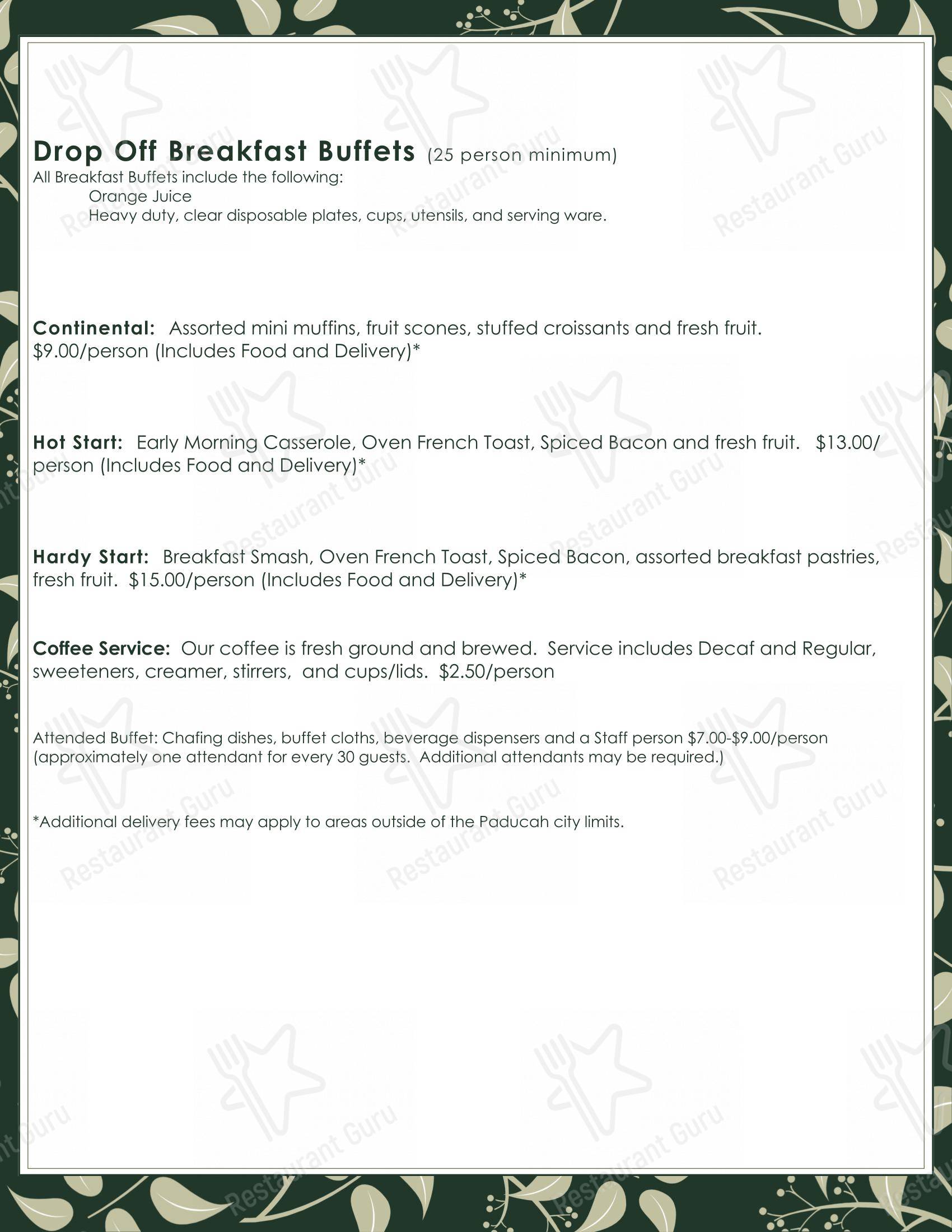 Menu at Artisan Kitchen restaurant, Paducah, Broadway St