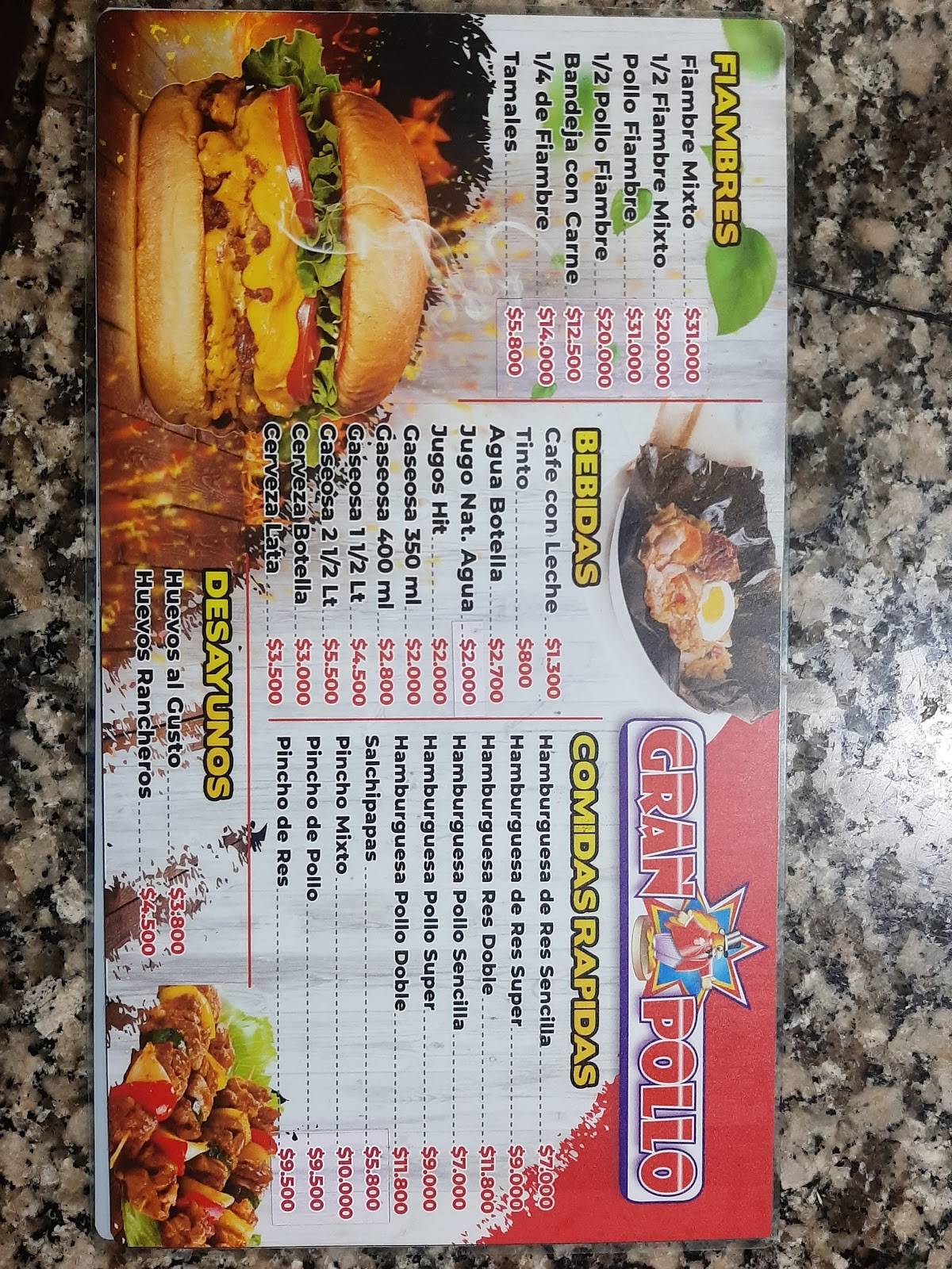 Carta del restaurante Asadero El Gran Pollo, Pitalito, a 6-110