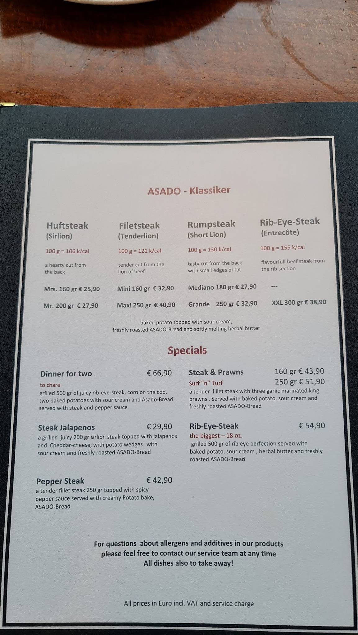 Speisekarte von Asado Steak | Laim steakhaus, München, Landsberger Str. 290