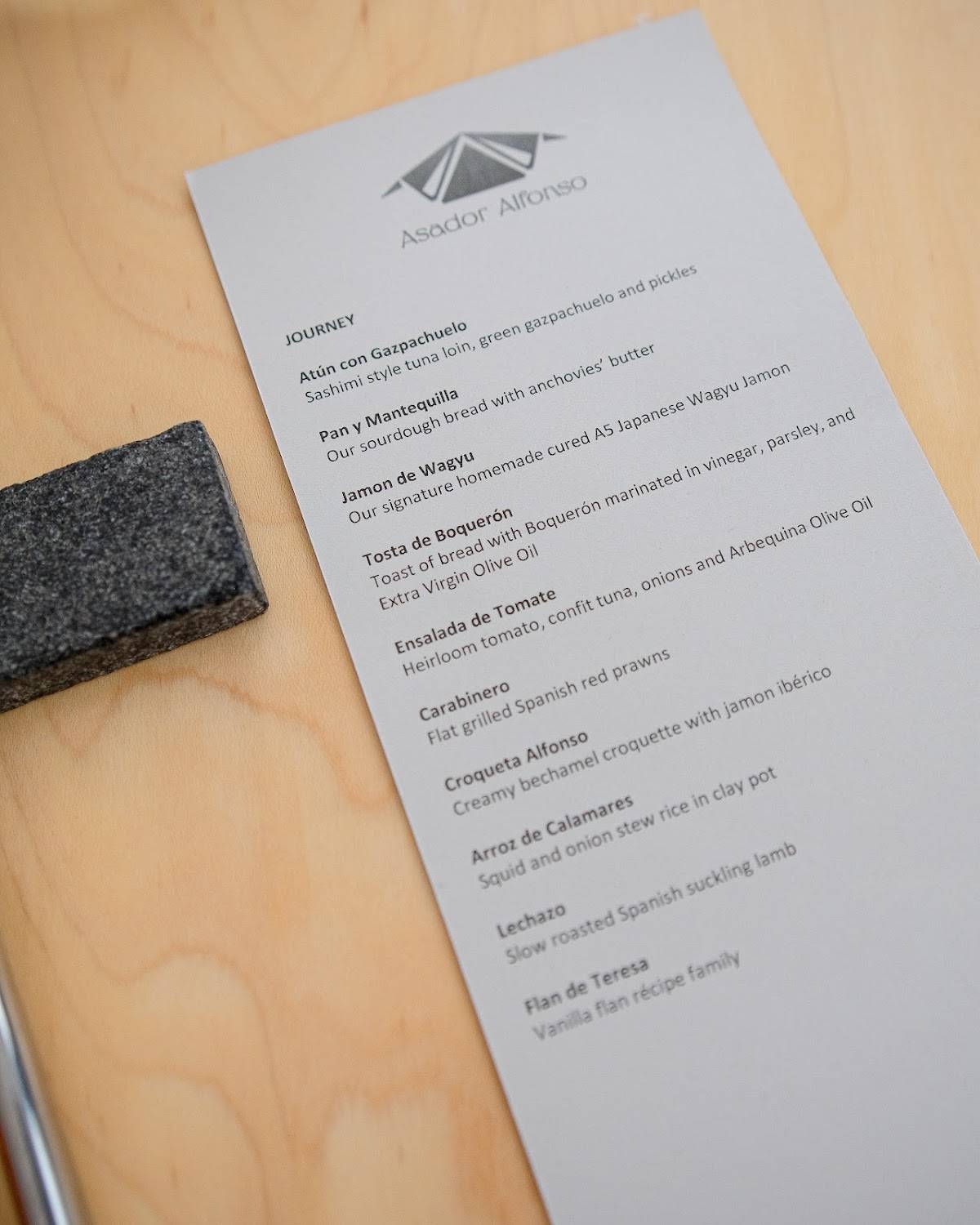 Menu at Asador Alfonso restaurant, Alfonso