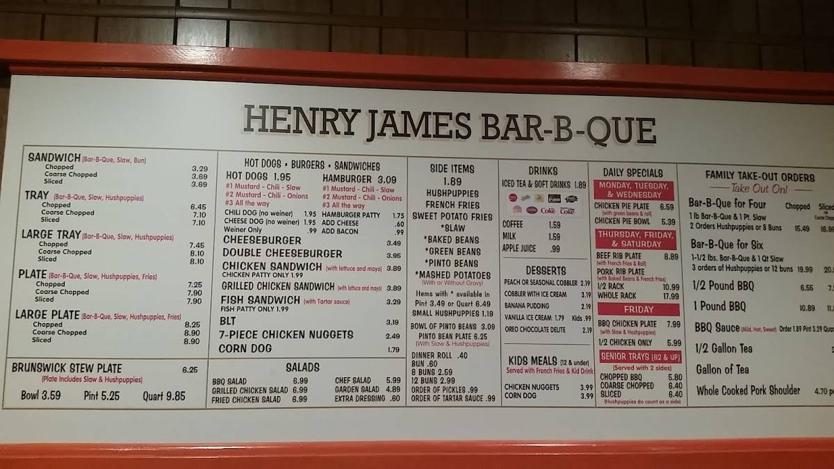 Menu at Henry James Bar-B-Que, Asheboro