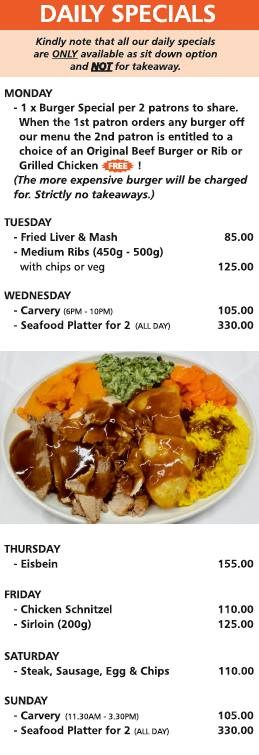 Menu at Ashley's Family Restaurant, Cape Town, 123 Voortrekker Rd